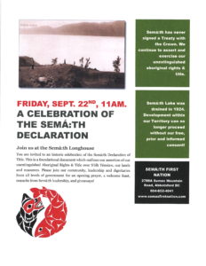 A Celebration Of The Semá:th Declaration : Sumas First Nation